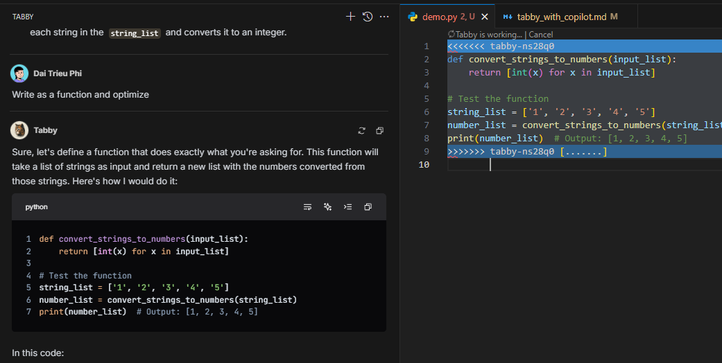 Comparing tabby with copilot